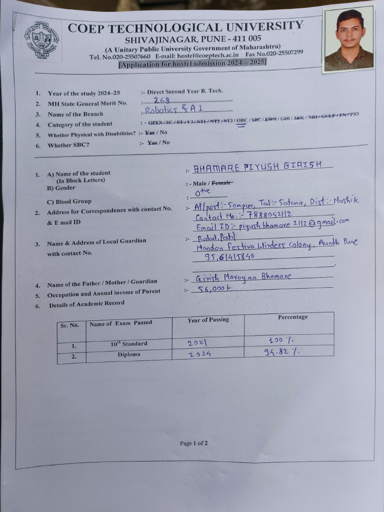 Hostel Form | PDF