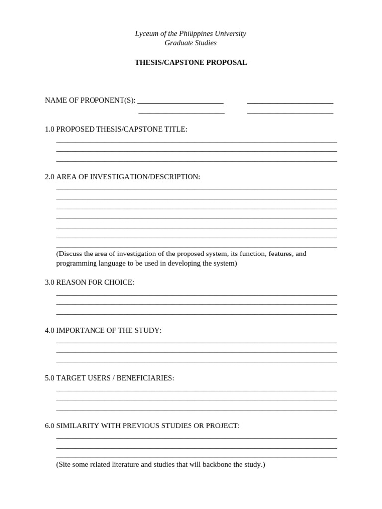 Thesis Capstone Project Proposal Template Pdf