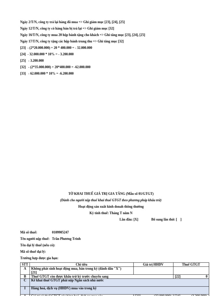 BT nhóm TỜ KHAI THUẾ GIÁ TRỊ GIA TĂNG | PDF