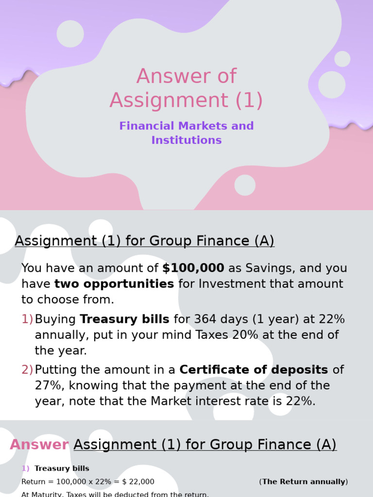 Assignment (1) Answer | PDF | Certificate Of Deposit | Interest Rates