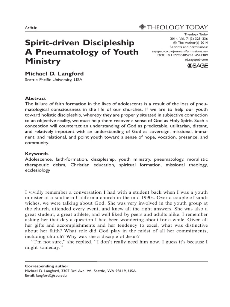 Spirit-Driven Discipleship A Pneumatology of Youth Ministry (Theology ...