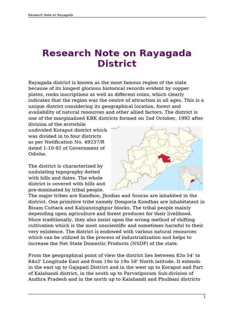 Research Note On Rayagada District | PDF