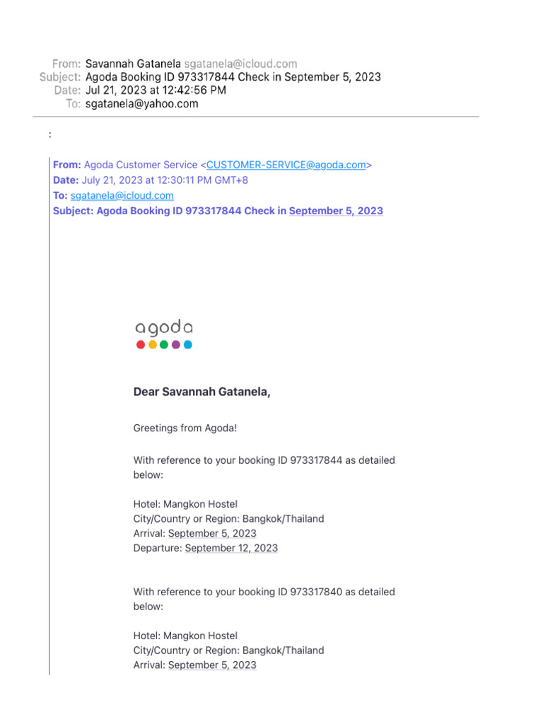 Agoda Booking ID 973317844 Check in September 5, 2023 | PDF