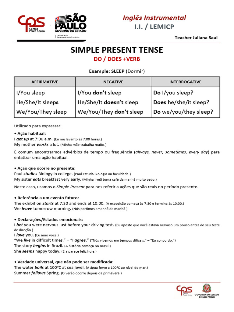 Aula SimplePresent | PDF