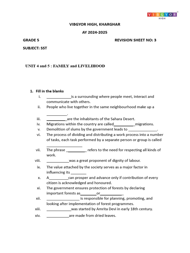 SST - UNIT 4 and 5 Revision Worksheet | PDF
