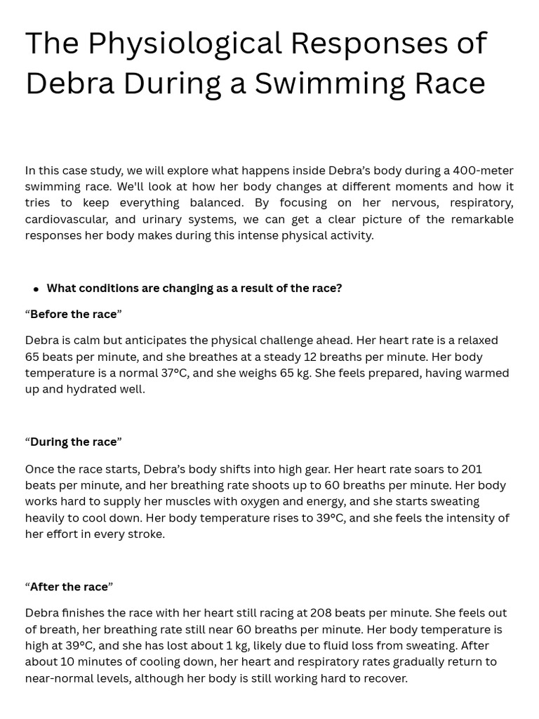 The Physiological Responses of Debra During A Swimming Race | PDF