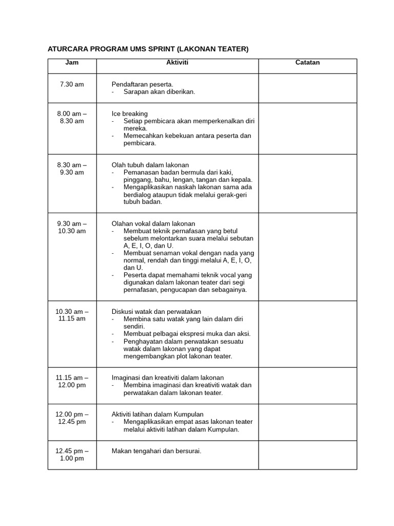 Tentatif Program Ums Sprint (Lakonan Teater) | PDF
