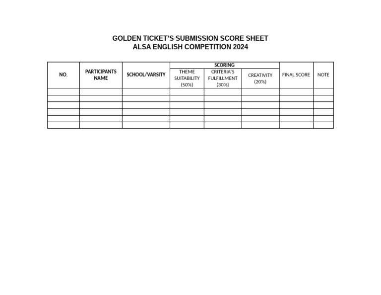 Golden Ticket Score Sheet Aeco 2024 | PDF