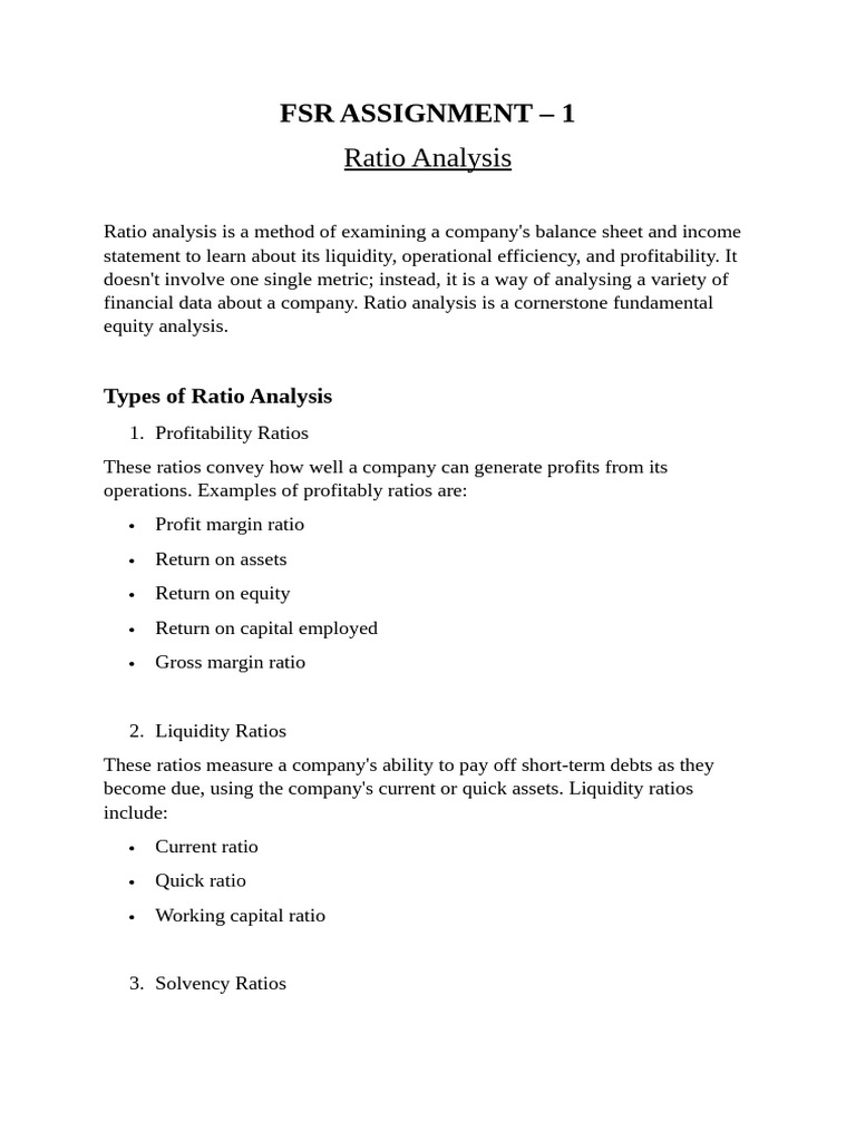 FSR Assigment 1 - Ratio Analysis Pes1ug24bc606 Deepika SB | PDF