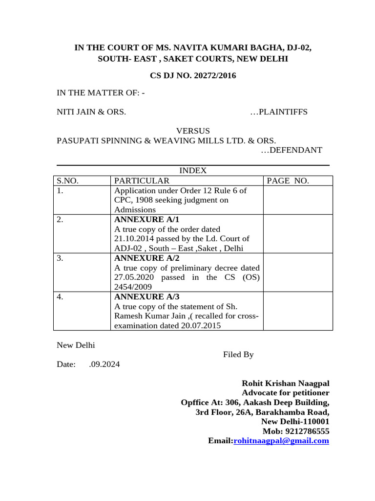 Application Order 12 Rule 6 | PDF