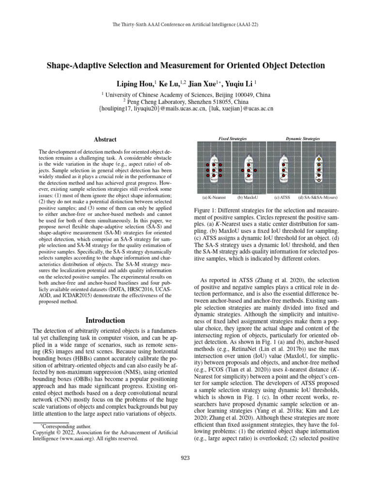 Shape-Adaptive Selection and Measurement For Oriented Object Detection | PDF