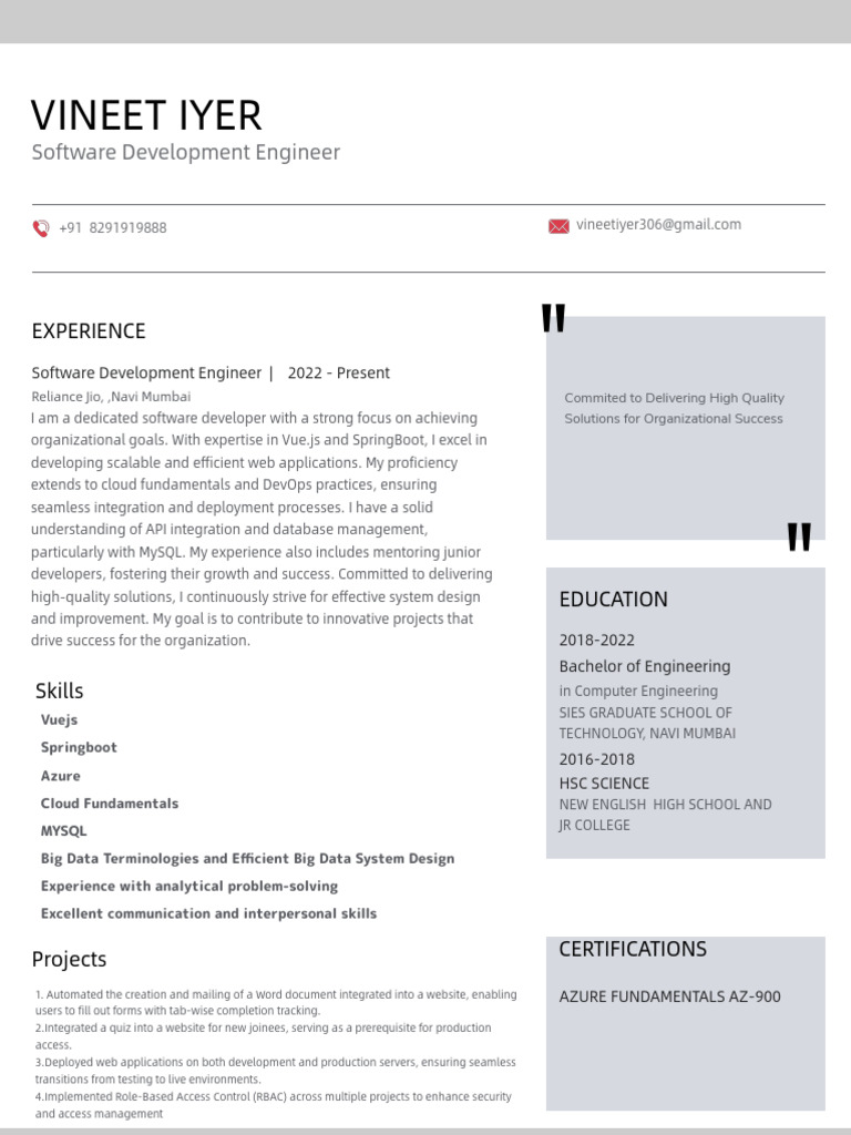 Vineet Iyer CV | PDF