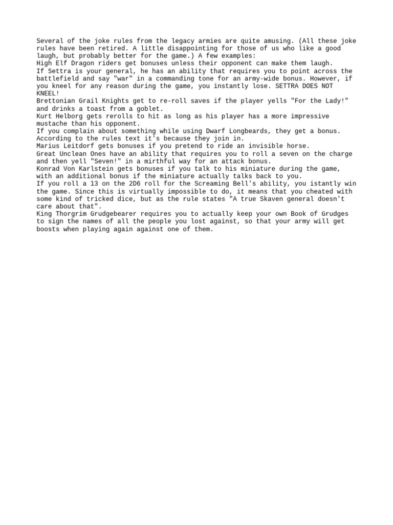 Silly Rules AOS | PDF