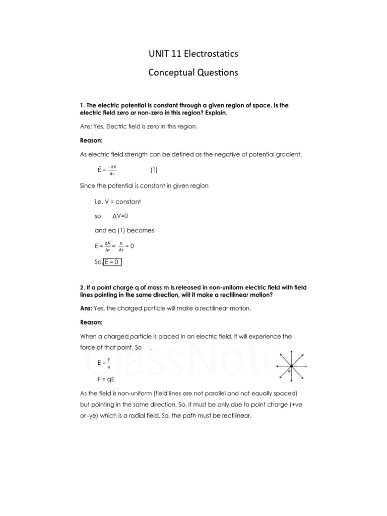Unit 11 Electrostatics Pdf