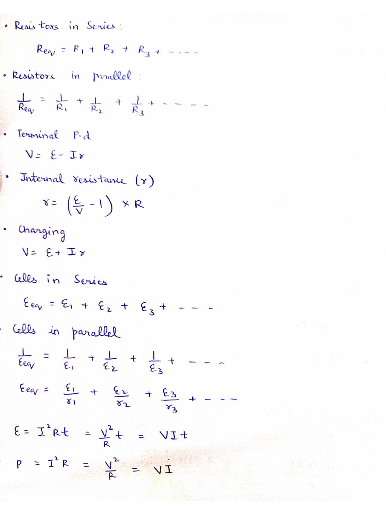 Current and Electricity Formulas | PDF