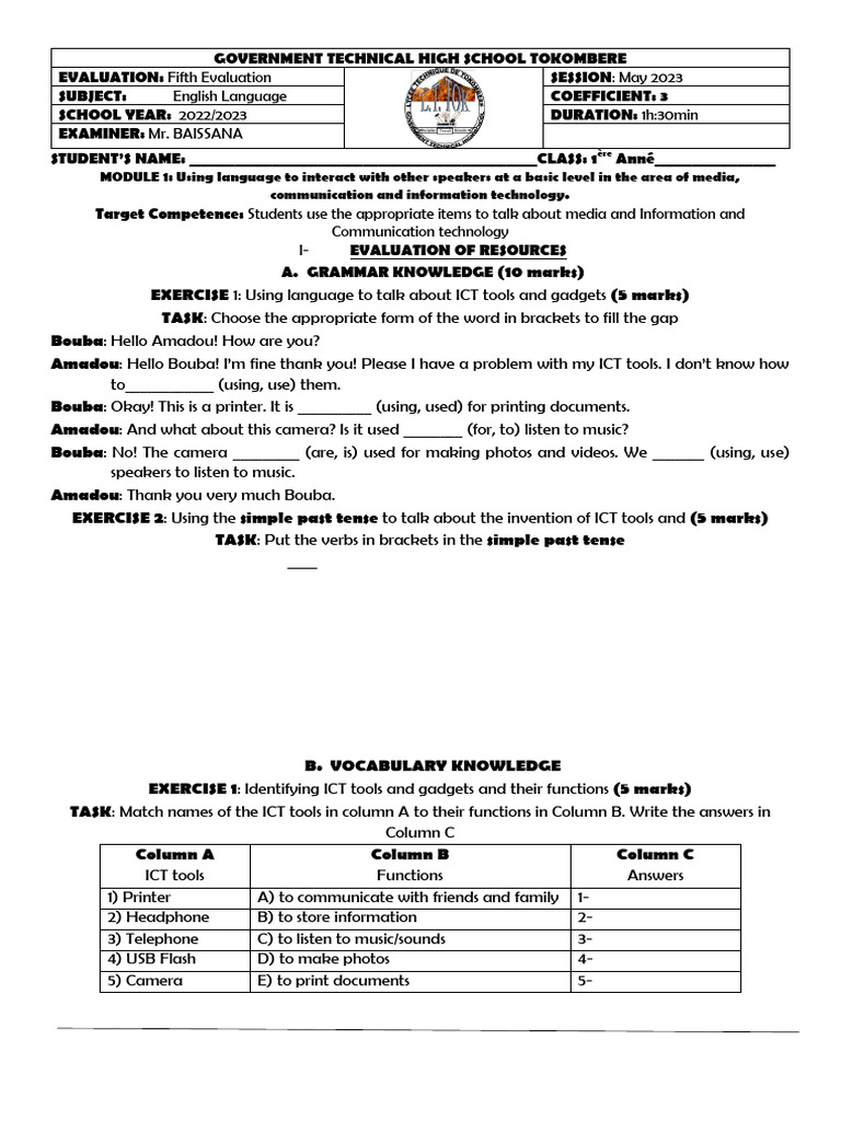 ANGLAIS 1 Ere Année TC | PDF