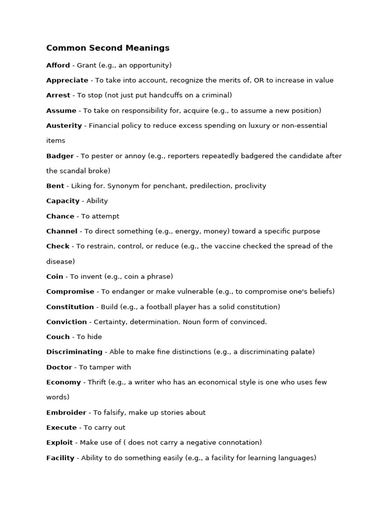 Common 2nd Meanings | PDF