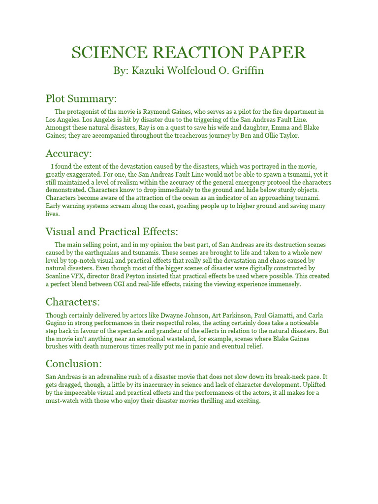 Science Reaction Paper | PDF