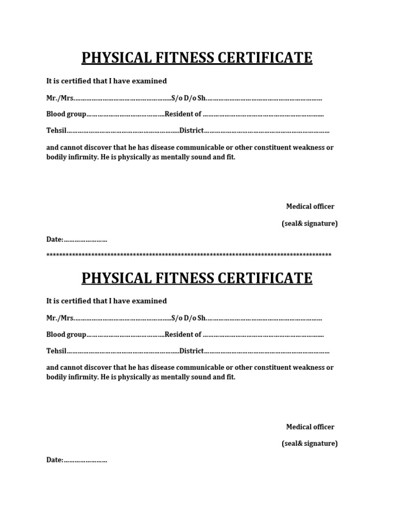 Physical Fitness Certificate | PDF