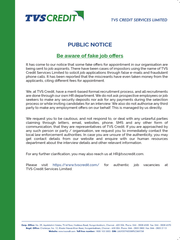 Public Notice Fake Job Offer 1 | PDF