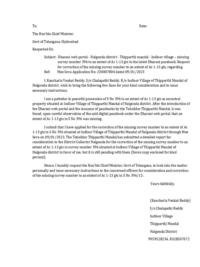 Letter To Chief Minister | PDF