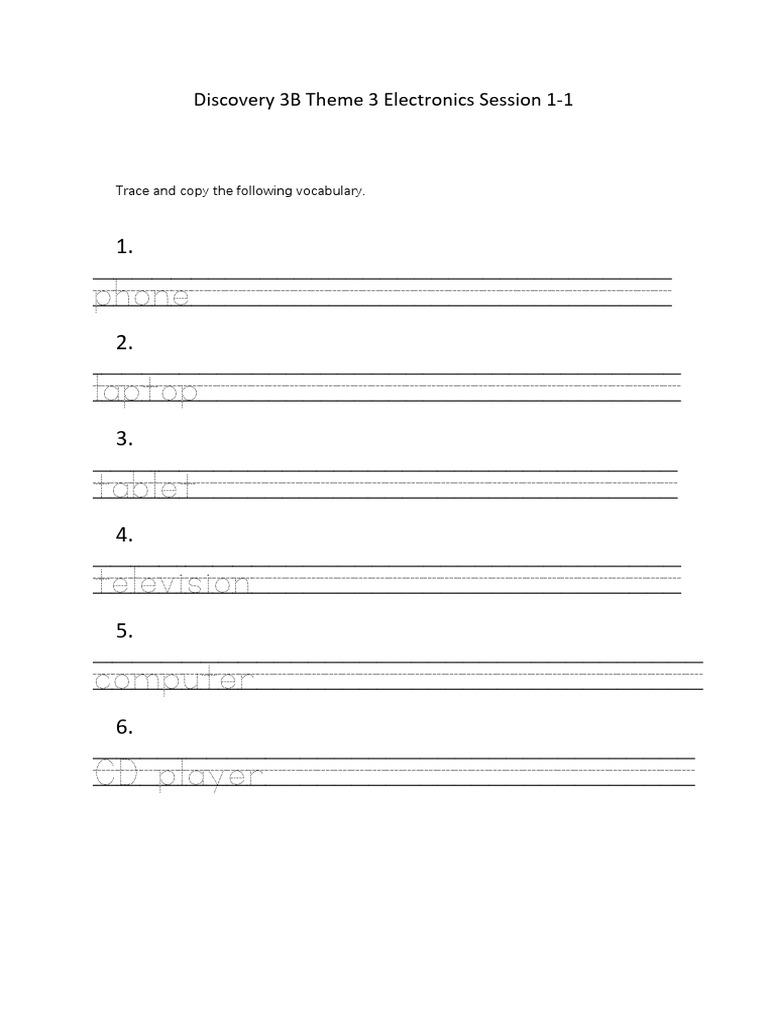 Discovery 3B Theme 3 Electronics Session 1-1 - Copying Vocabulary | PDF