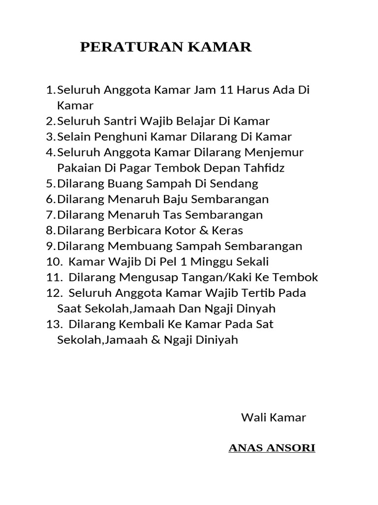Peraturan Kamar | PDF
