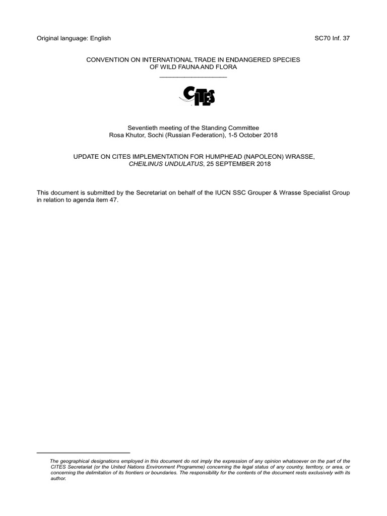 Resolusi CITES No E-SC70-Inf-37 Tahun 2018 Tentang Napoleon | PDF
