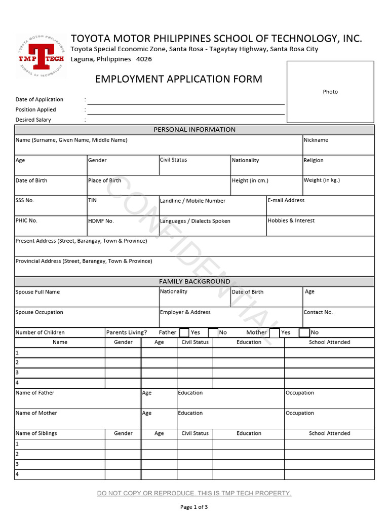 TMP TECH - Employment Application Form | PDF | Justice | Crime & Violence