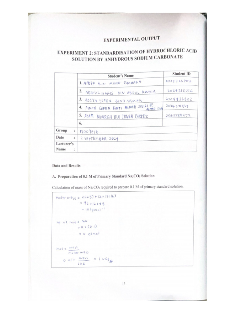 Lab Chemist Experiment 2 Output | PDF
