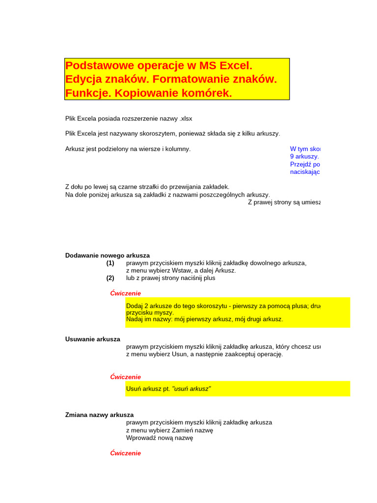 Cw7 Excel Wprowadzenie Pdf
