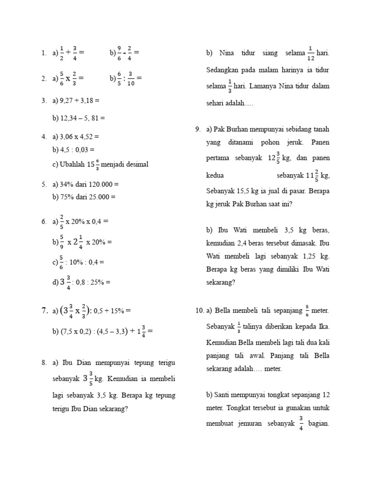 Latihan UH Pecahan | PDF