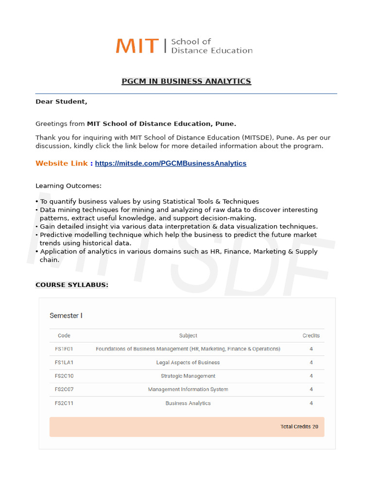 PGCM Business Analytics | PDF