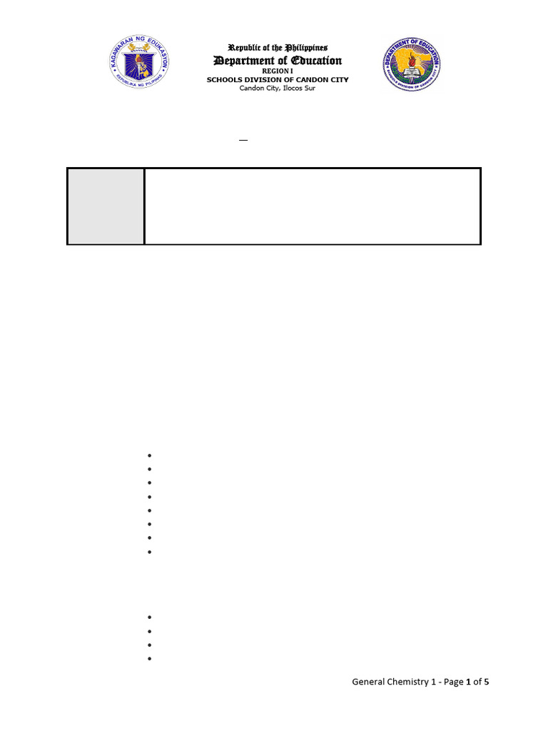 General Chemistry - Q1 - W1 - M1 - LDS - Properties-of-Matter-1 - JRA-RTP | PDF