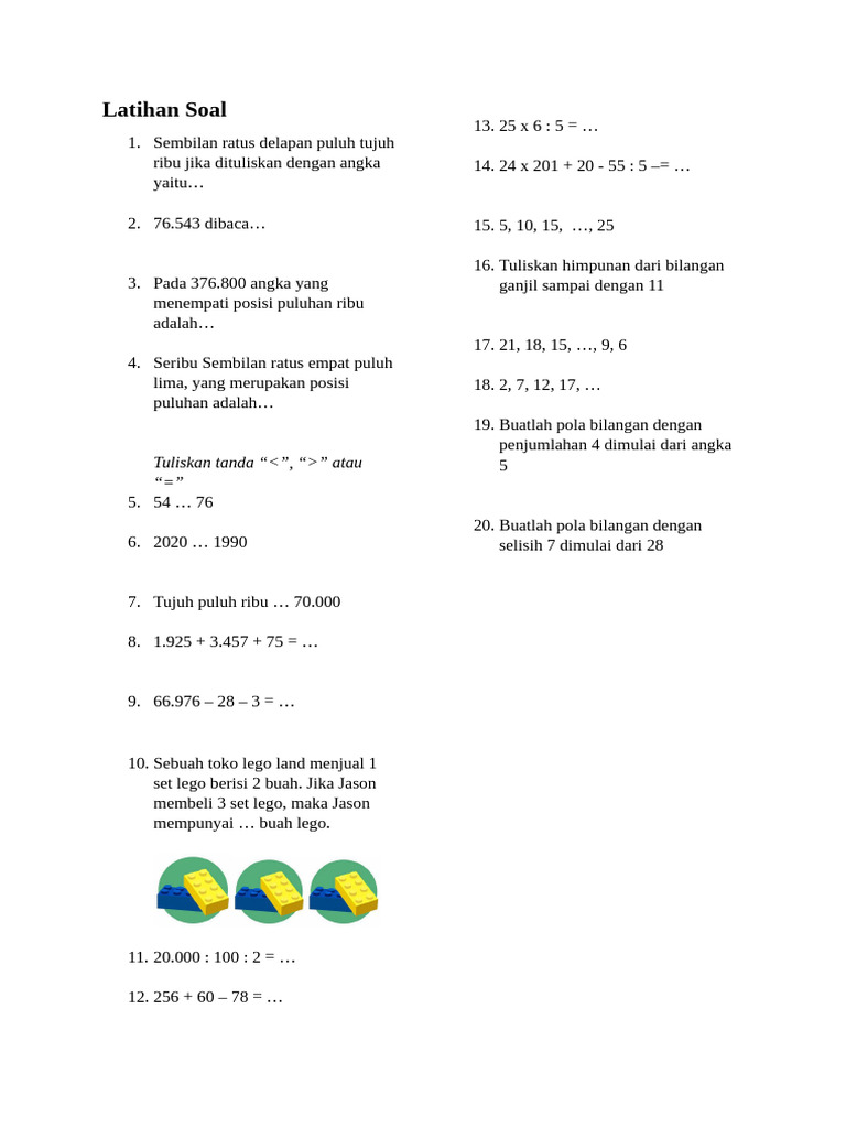 Latihan Soal Bilangan Cacah | PDF