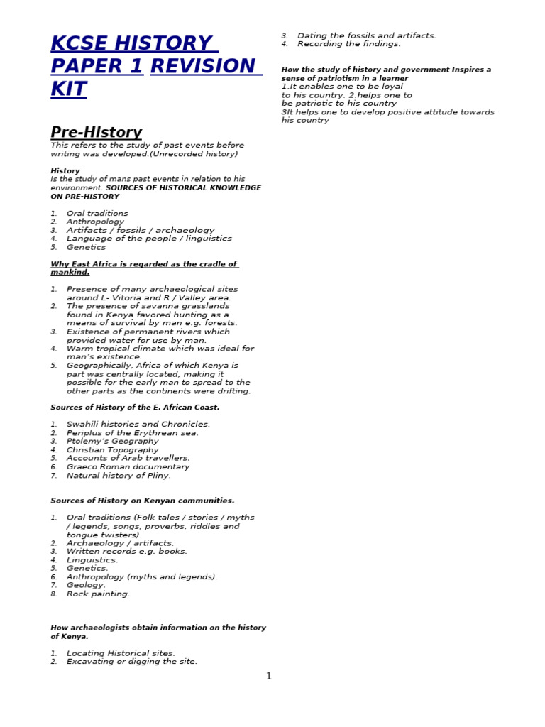 7248 Kcse Paper 1 History Topical Revision | PDF
