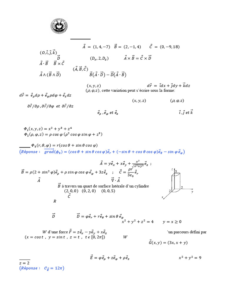 TD1 L1MPI AnalyseVectorielle2022-2023 Enonce-Correction | PDF