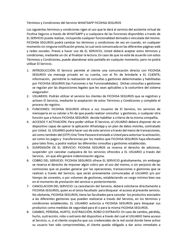 Terminos Condiciones WS FS | PDF