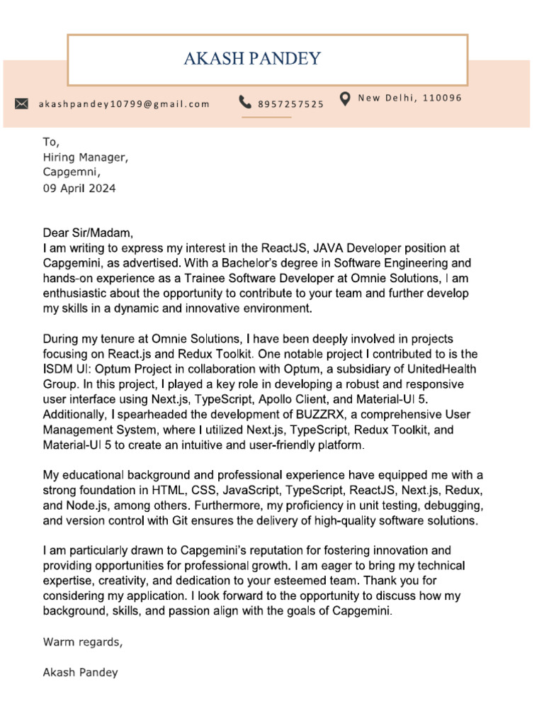 Cover Letter AP | PDF