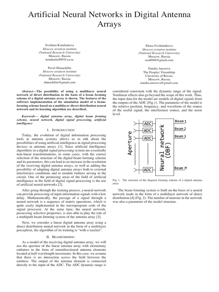 Artificial Neural Networks in Digital Antenna Arrays | PDF
