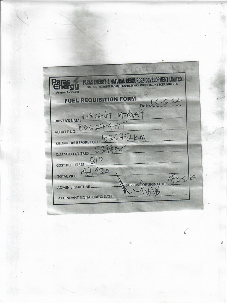 Fuel Requisition Form | PDF