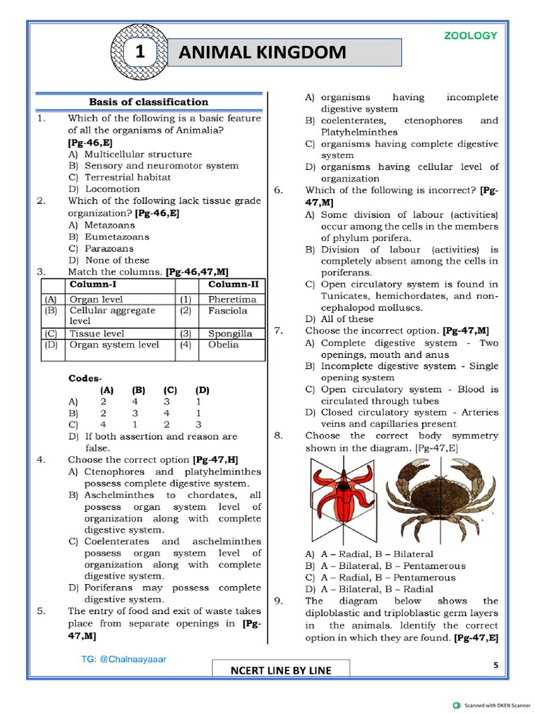 Ncert Line by Line Zoology-1 | PDF