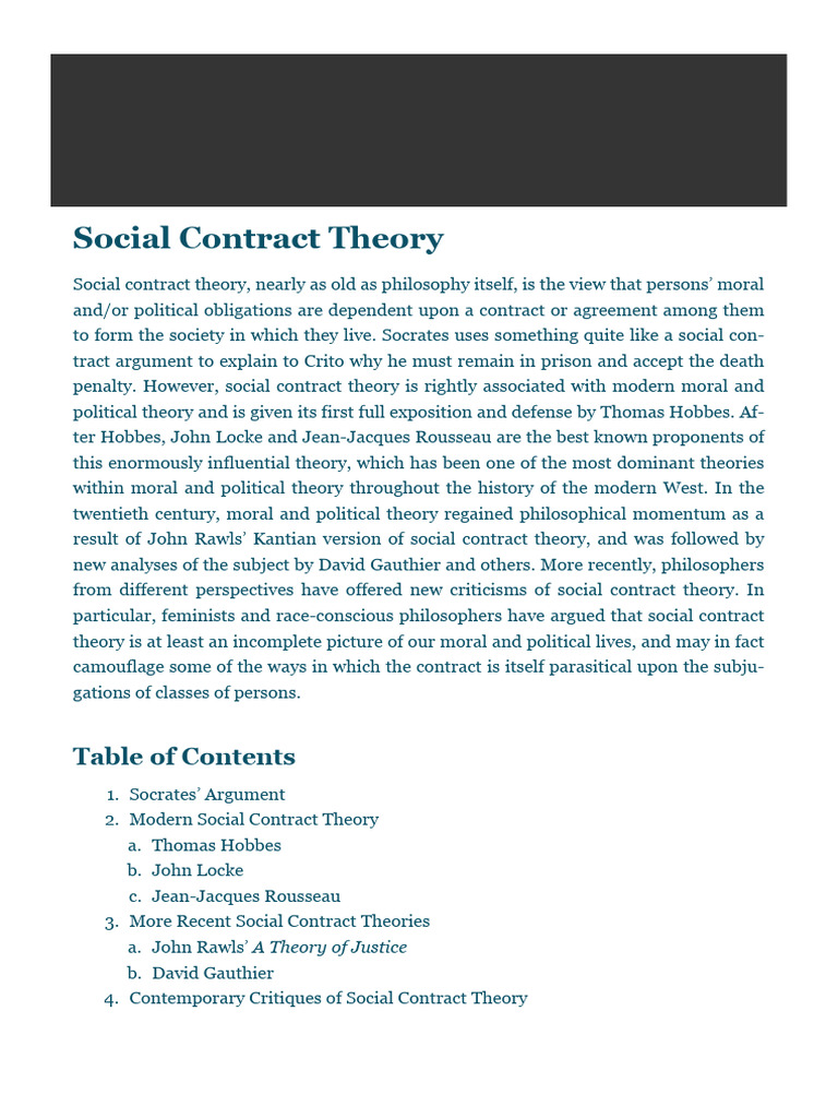 Social Contract Theory Internet Encyclopedia of Philosophy | PDF