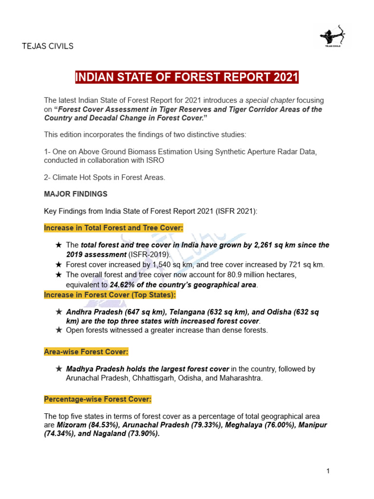 INDIAN STATE OF FOREST REPORT 2021 & Uttar Pradesh Forest Report | PDF
