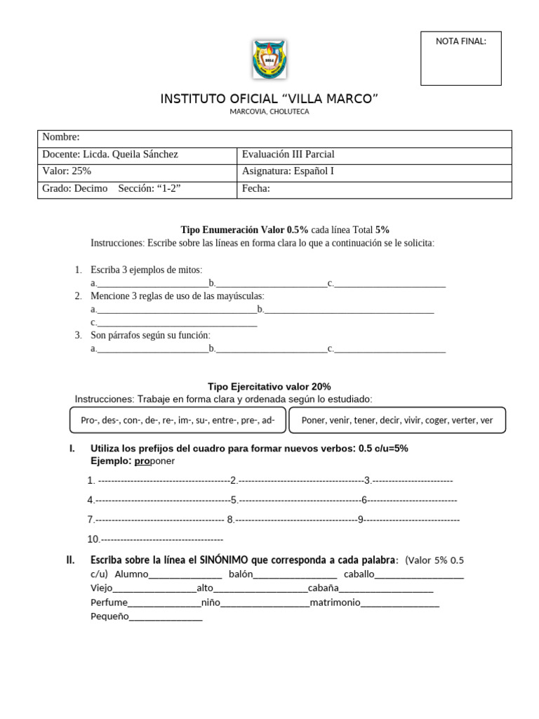 Prueba de Decimo | PDF