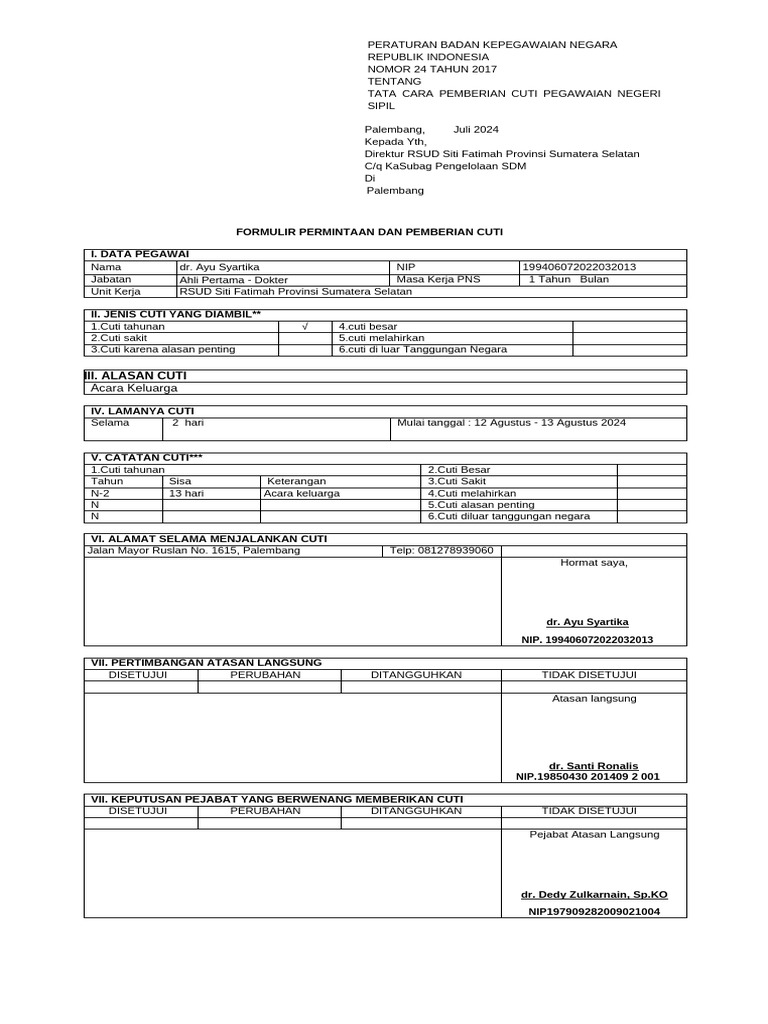 Formulir Cuti PNS | PDF