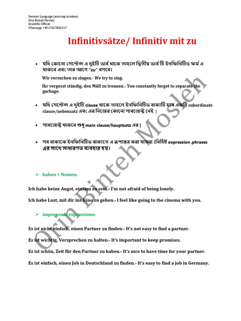 Infinitiv Mit Zu B1 | PDF