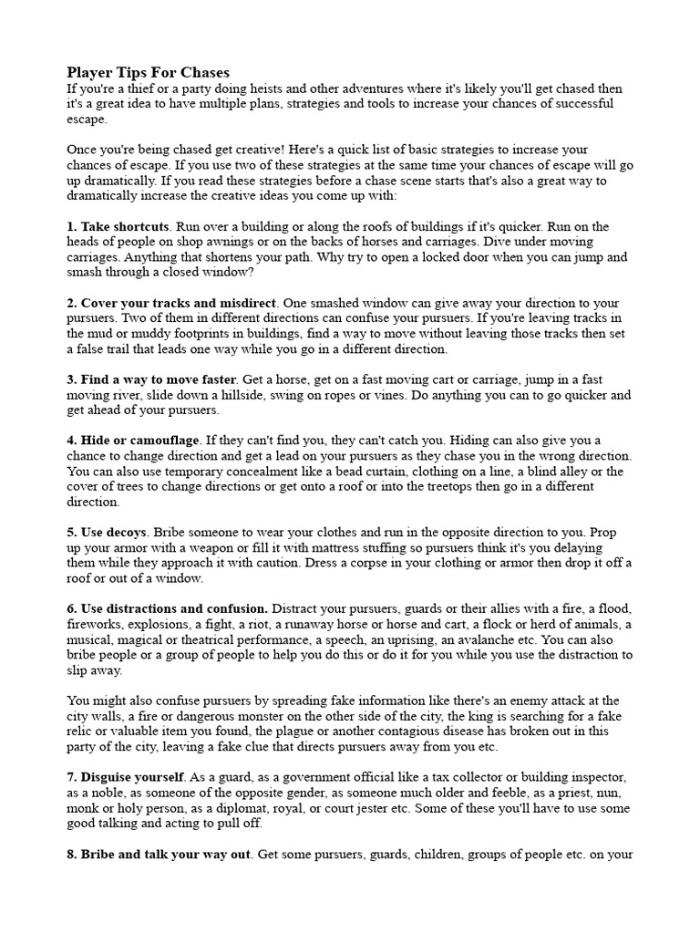 How To Run Chase Scenes in Any Fantasy RPG Player Tips | PDF