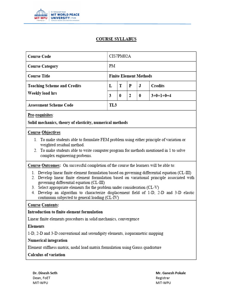 FEM Syllabus | PDF