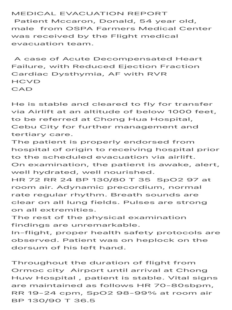 Medical Evacuation Report | PDF